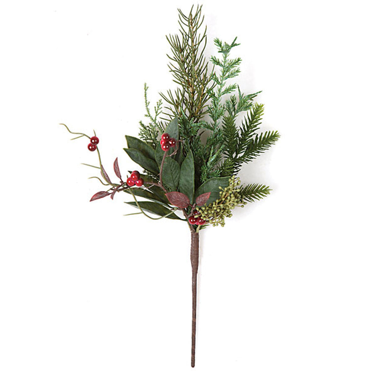 16" Mixed Artificial Cedar, Pine, Juniper & Berry Stem -Green/Red ...