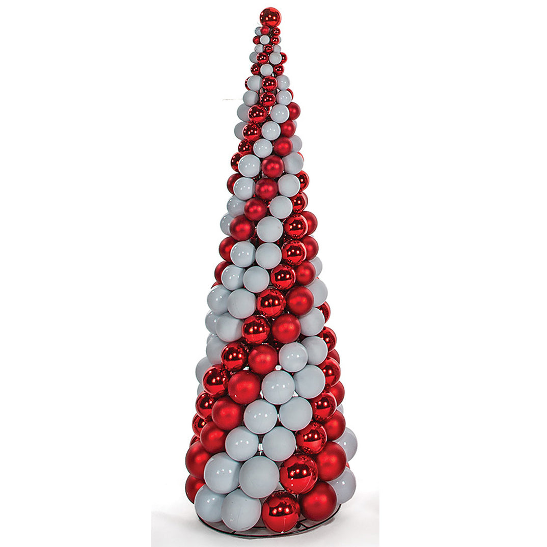 36" Spiral Matte & Reflective Ball Cone-Shaped Topiary -Red/White ...