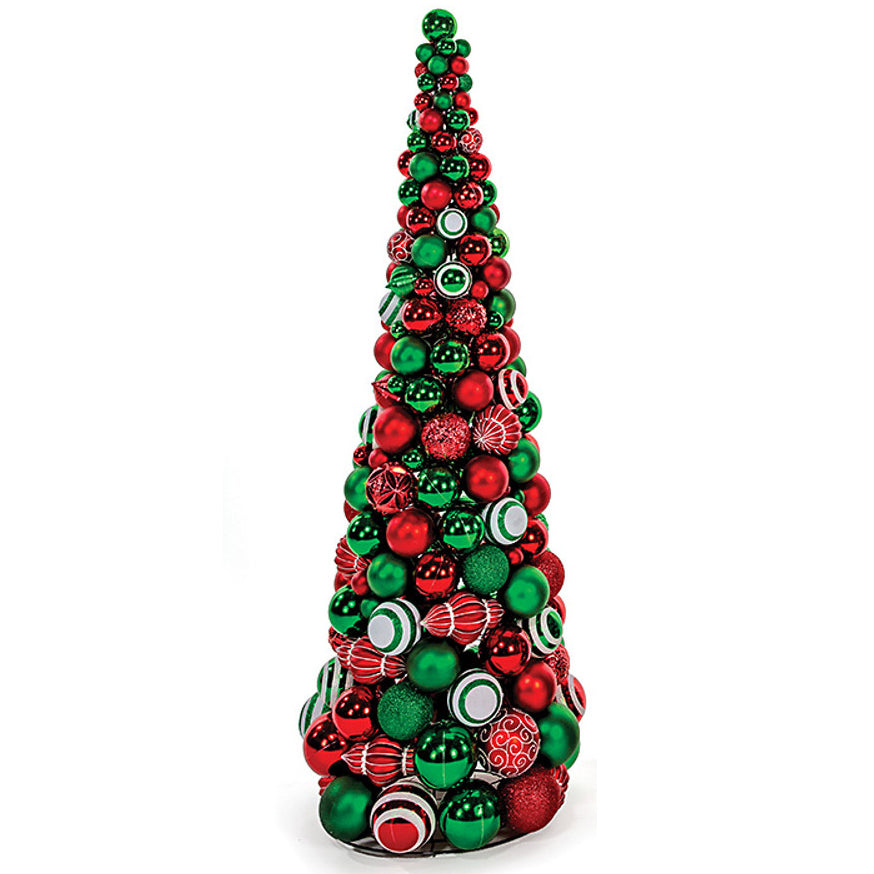 5' Matte & Reflective Plastic Ball Cone Topiary -Red/Green — Silks Are ...