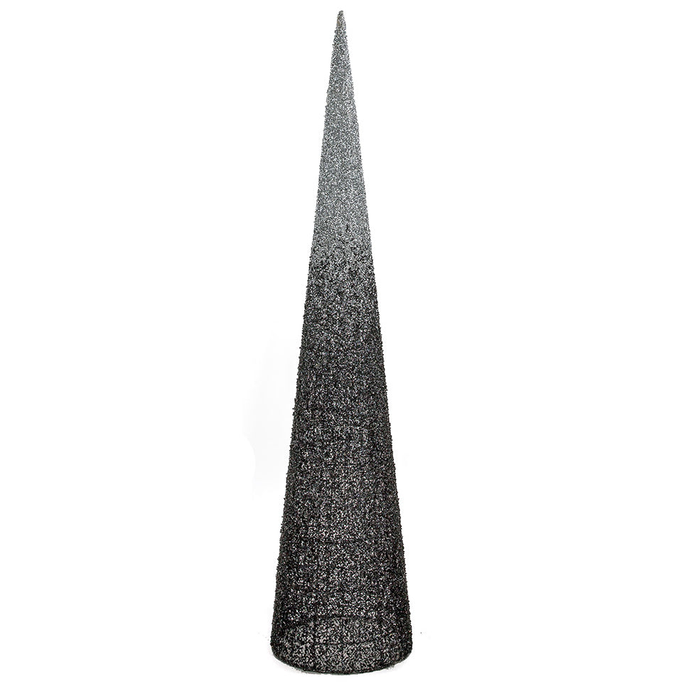 5' Glittered & Beaded Ombre Cone Tree -Black/Silver — Silks Are Forever