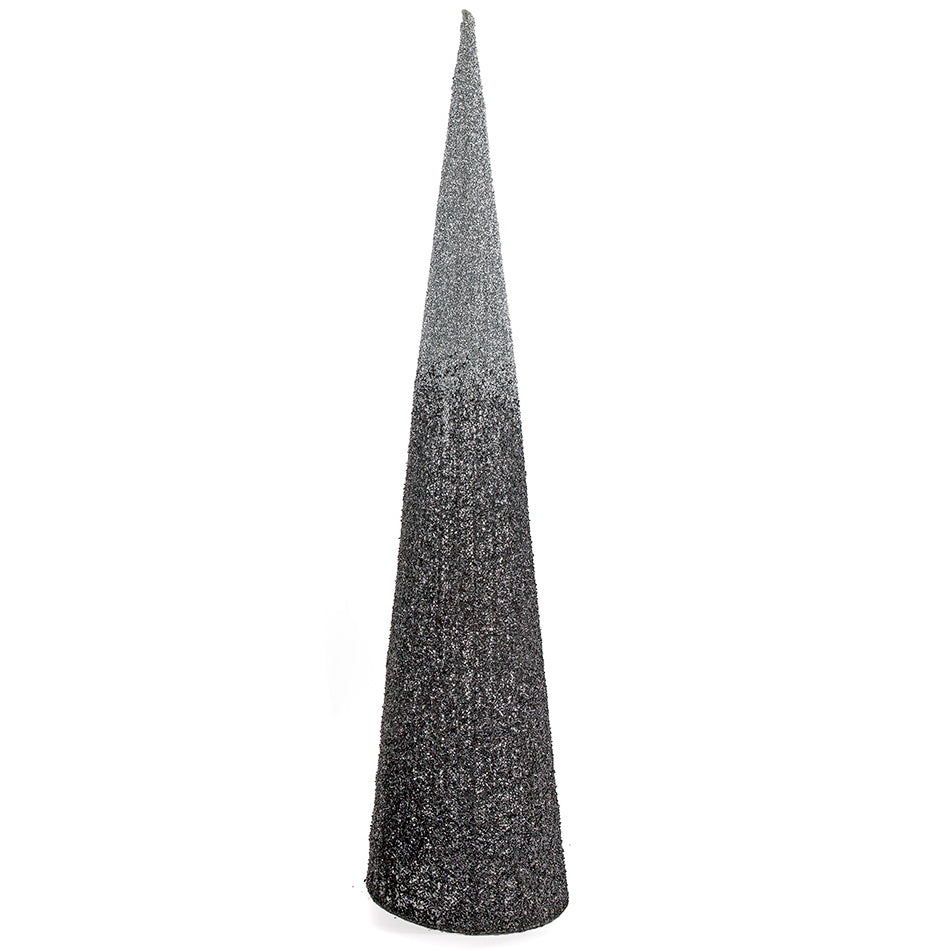 6' Glittered & Beaded Ombre Cone Tree -Black/Silver — Silks Are Forever