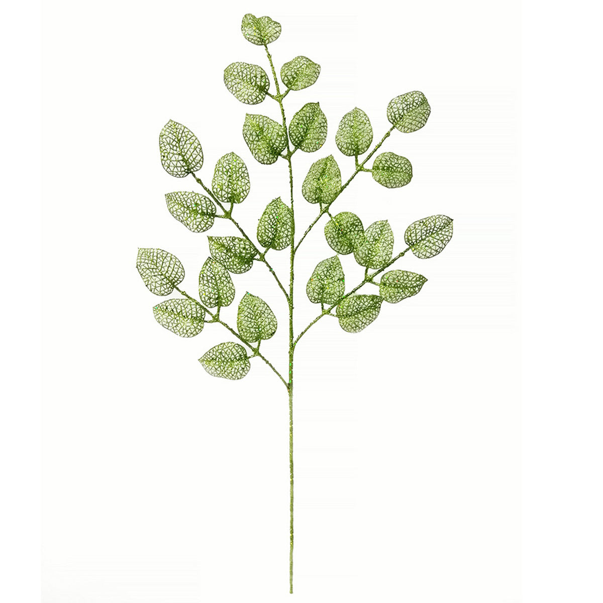 36" Glittered Artificial Leaf Stem -Green | SilksAreForever.com — Silks ...