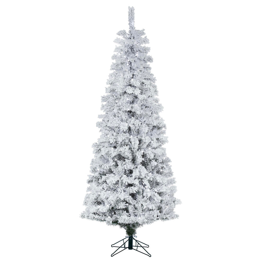 6'6" Flocked Pencil Pacific Pine Artificial Christmas Tree, LED Pre-Lit — Silks Are Forever