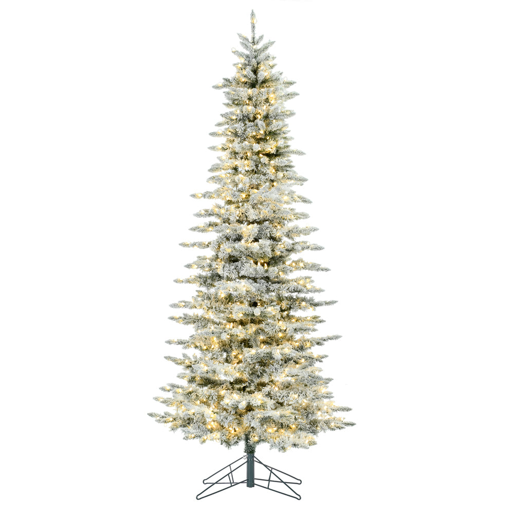 10' Flocked Slim Utica Fir Artificial Christmas Tree, LED Pre-Lit ...