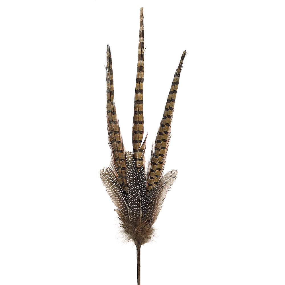 27" Artificial Pheasant Feather Spray -Natural | Feather Stem — Silks Are Forever