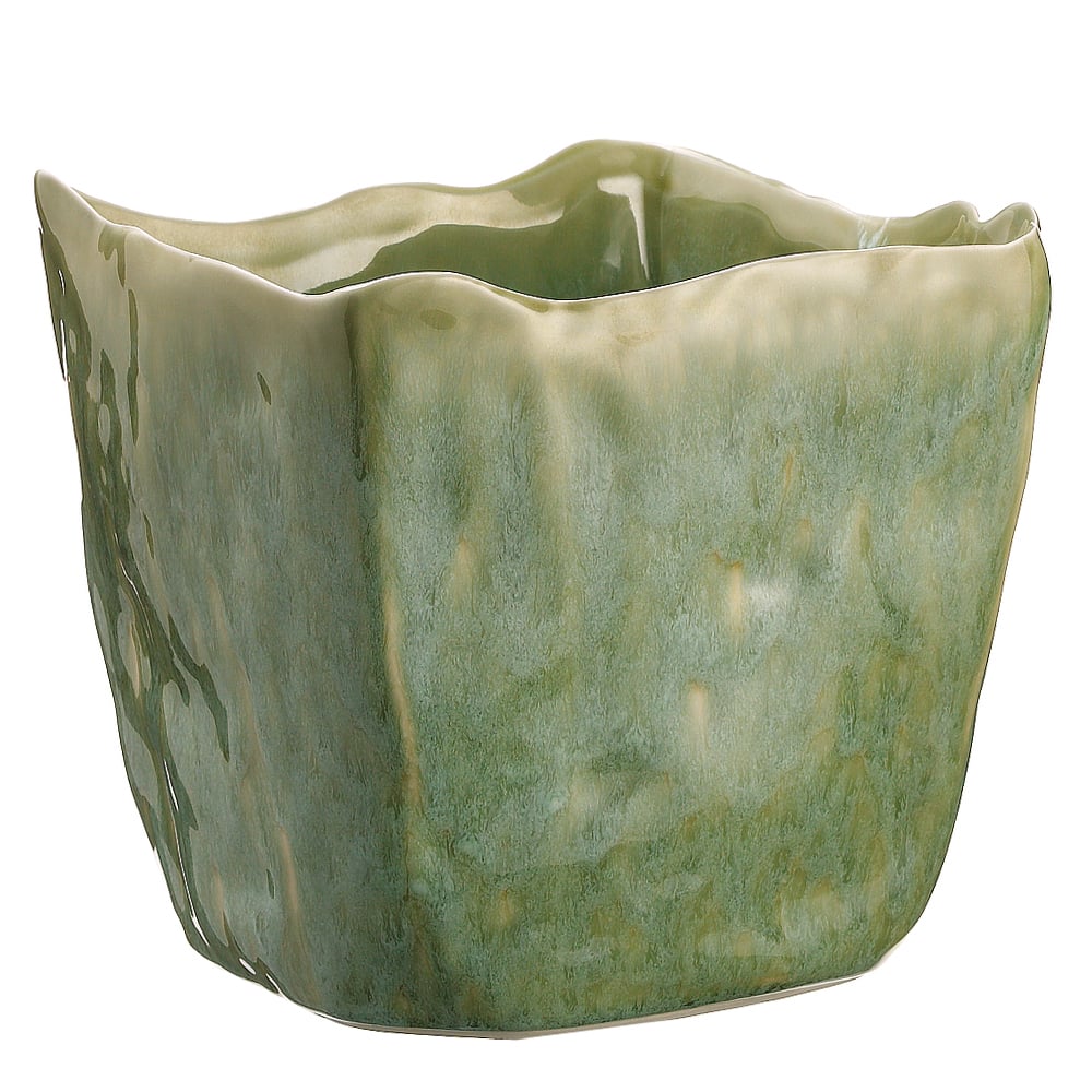 8"Hx8"W Ceramic Organic Square Pot -Green | Ceramic Containers — Silks ...