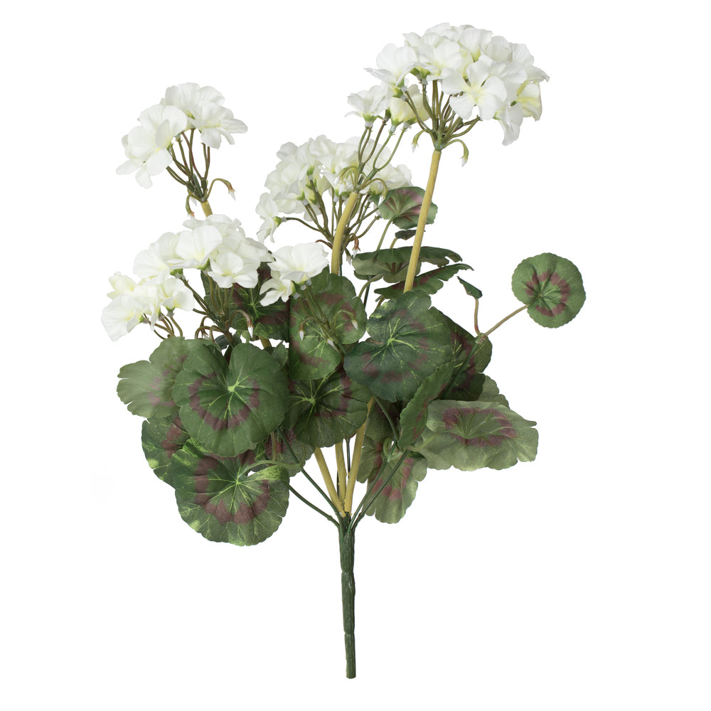 20" Silk Geranium Flower Bush -White | Geranium Flowers — Silks Are Forever