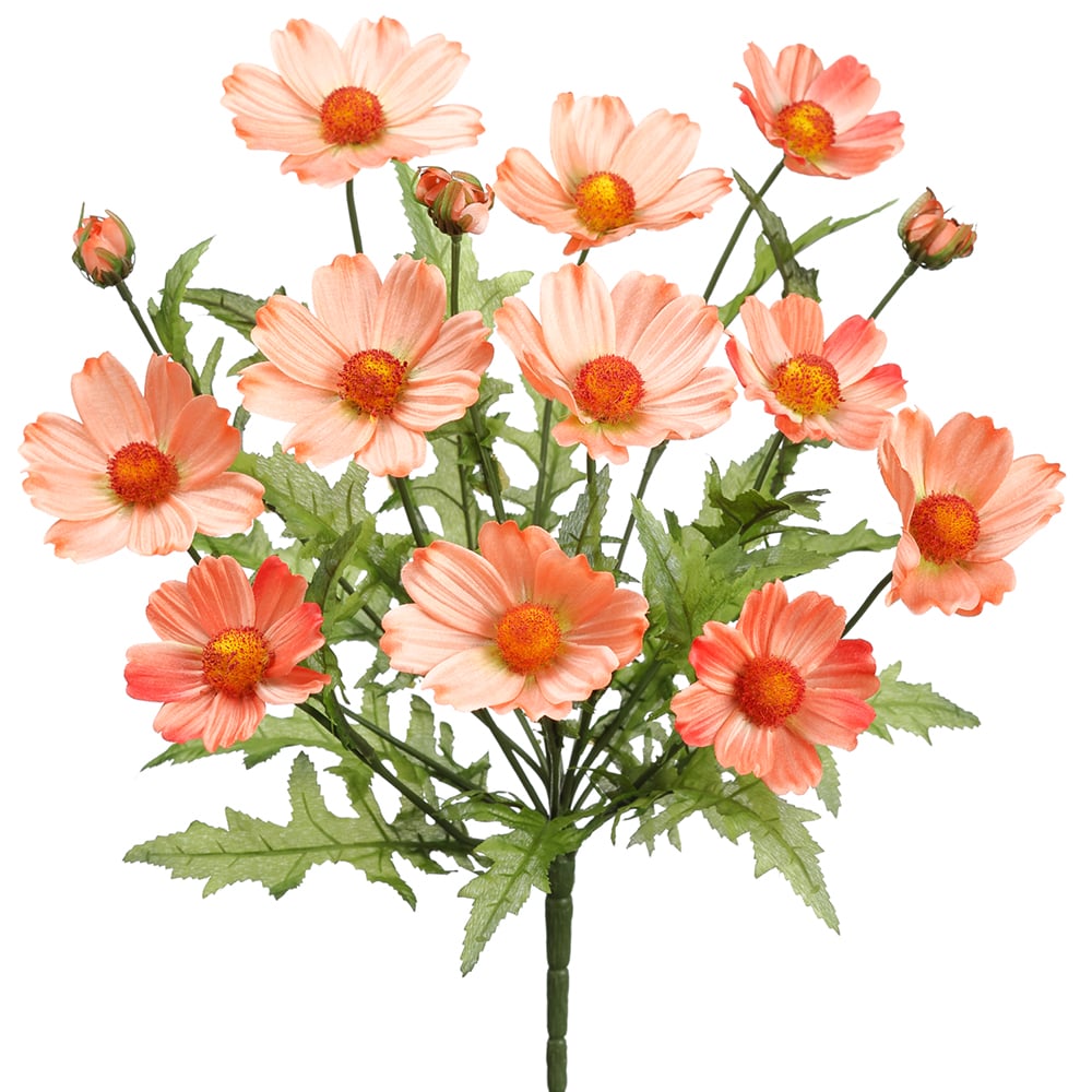 18" Silk Cosmos Flower Bush -Coral | Cosmos Flowers — Silks Are Forever
