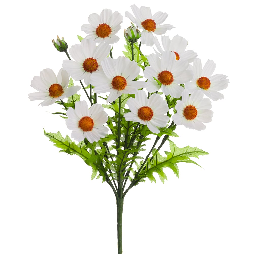 18" Silk Cosmos Flower Bush -White | Cosmos Flowers — Silks Are Forever