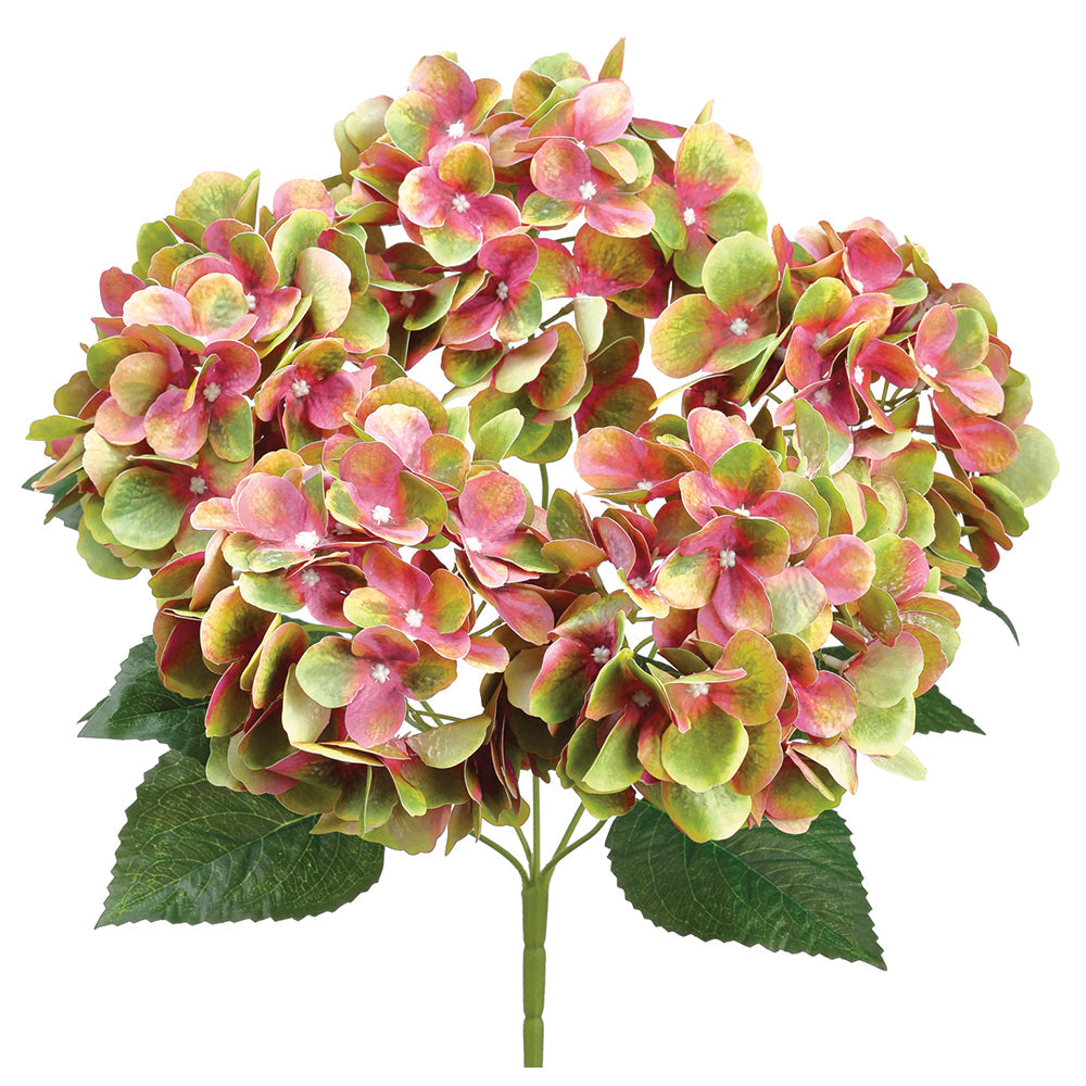 20" Silk Hydrangea Flower Bush -Green/Coral | Hydrangea Flowers — Silks ...