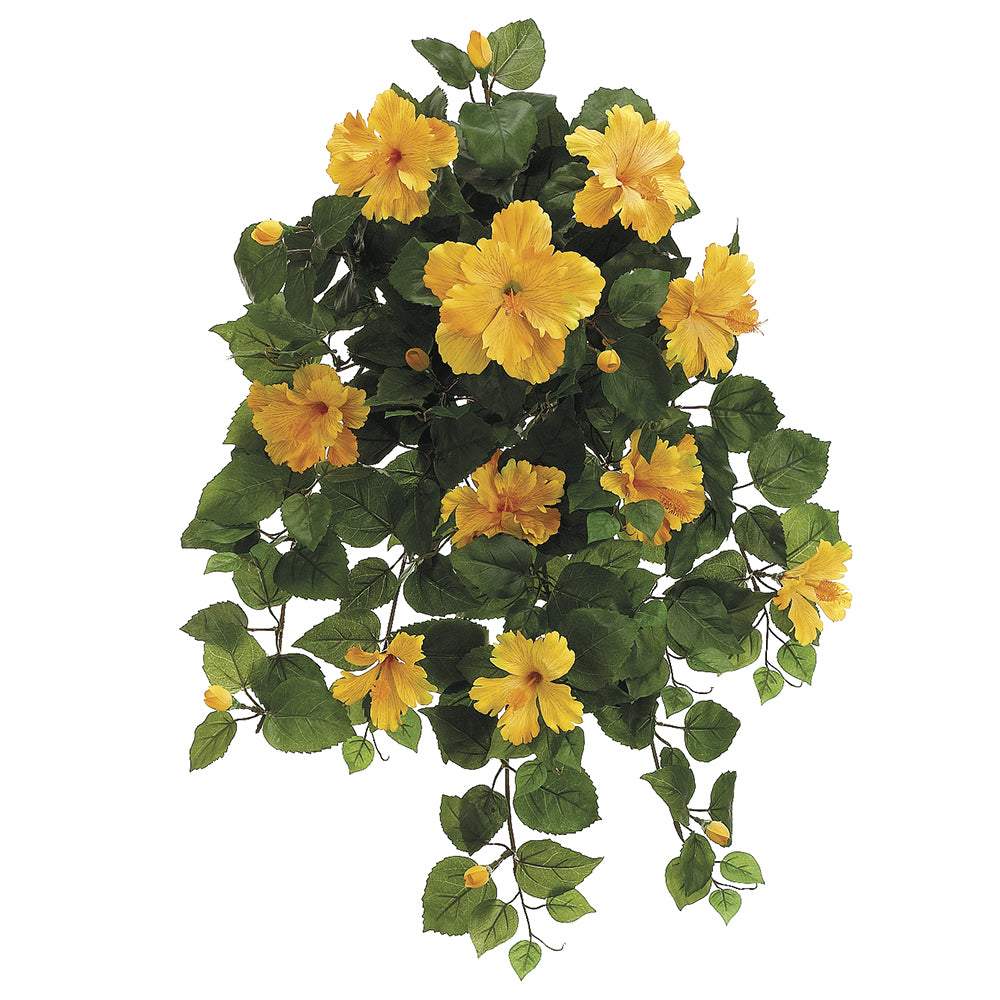 26" Silk Hibiscus Hanging Flower Bush -Yellow | Tropical Flowers ...