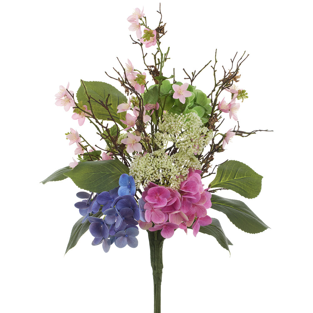 21" Hydrangea, Blossom & Queen Anne's Lace Silk Flower Bouquet — Silks ...