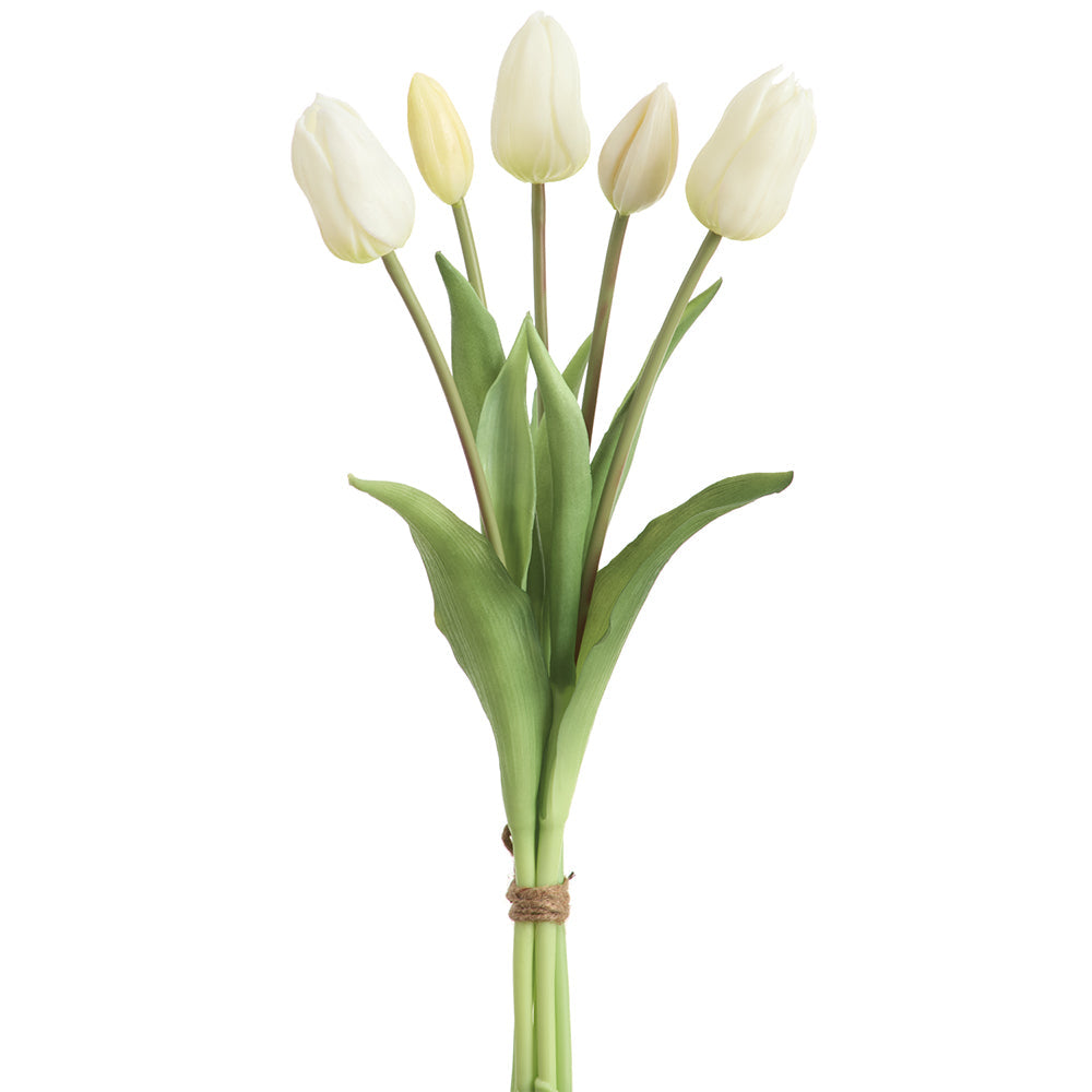 16" Real Touch Dutch Tulip Silk Flower Bouquet -Cream — Silks Are Forever