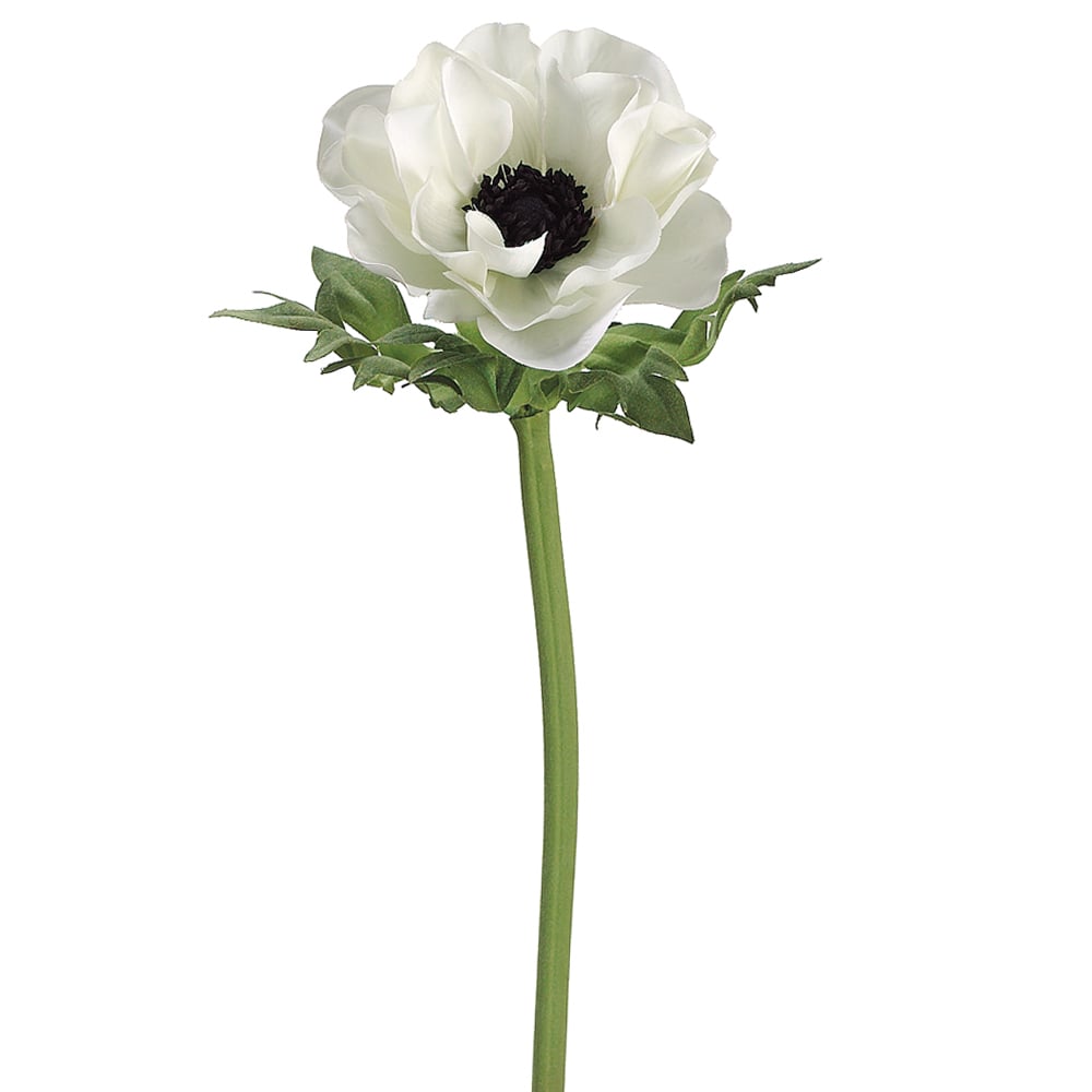 17" Silk Anemone Flower Spray -Cream/Black | Anemone Stem — Silks Are ...