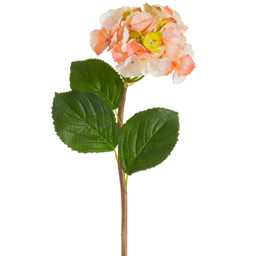 28" Silk Hydrangea Flower Stem -Coral/Cream | Hydrangea Stem — Silks ...