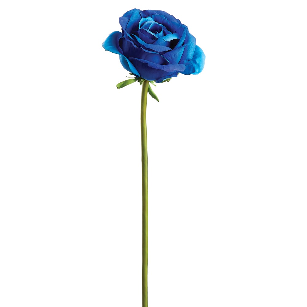 19" Faux Rose Silk Flower Stem -Blue | Rose Stem — Silks Are Forever