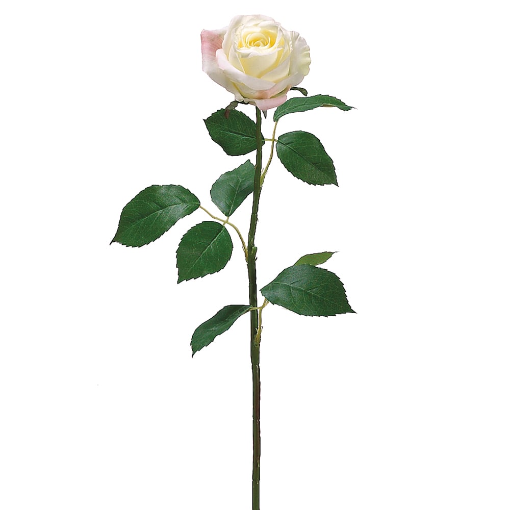 26" Cottage Rose Bud Silk Flower Stem -Cream/Pink | Rose Stem — Silks ...