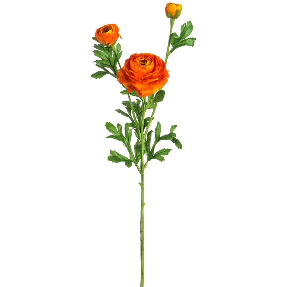 25" Faux Ranunculus Flower Stem -Orange | Ranunculus Stem — Silks Are ...