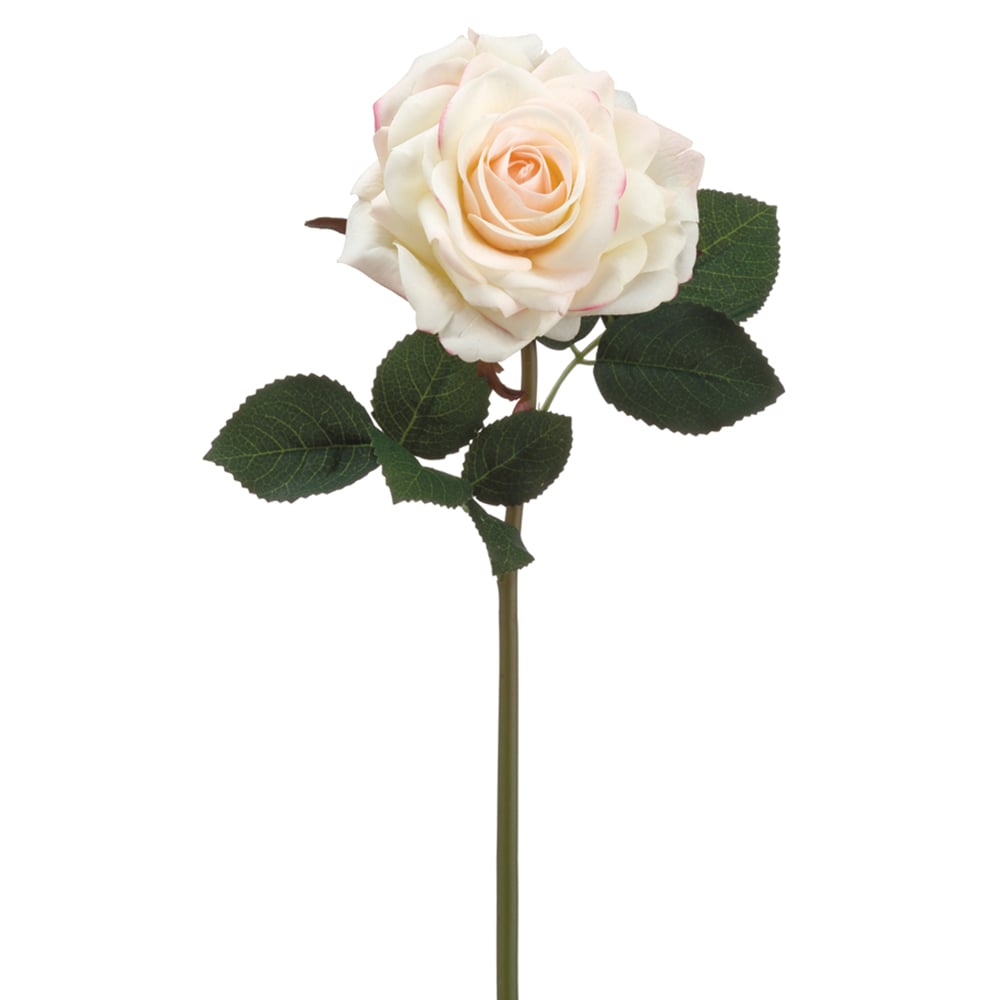 12" Real Touch Rose Silk Flower Stem -Cream/Pink | Rose Stem — Silks ...
