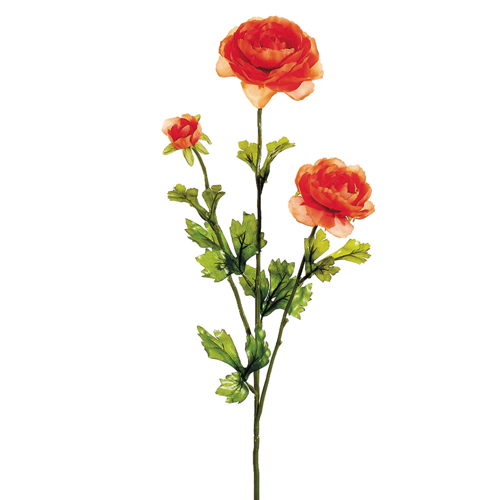 27" Silk Ranunculus Flower Spray -Coral | Ranunculus Stem — Silks Are ...
