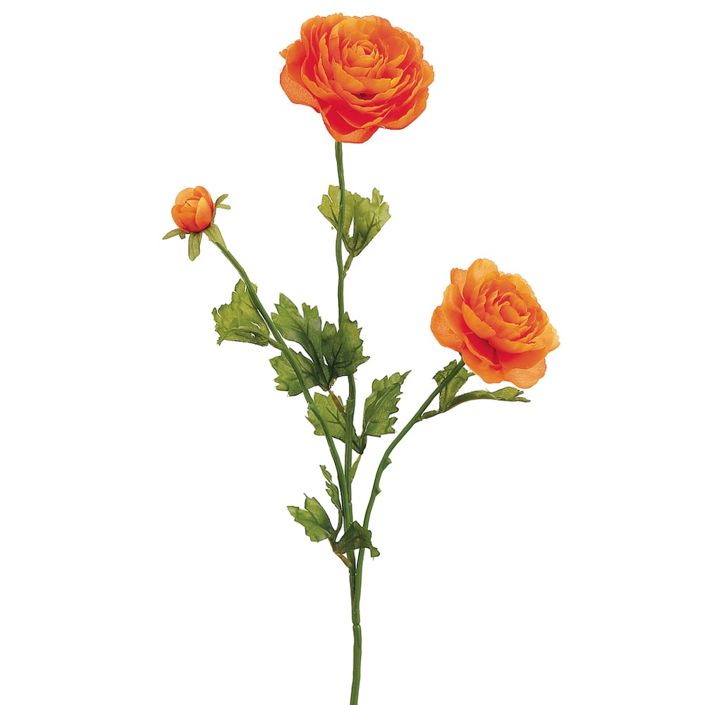 27" Silk Ranunculus Flower Spray -Orange | Ranunculus Stem — Silks Are ...