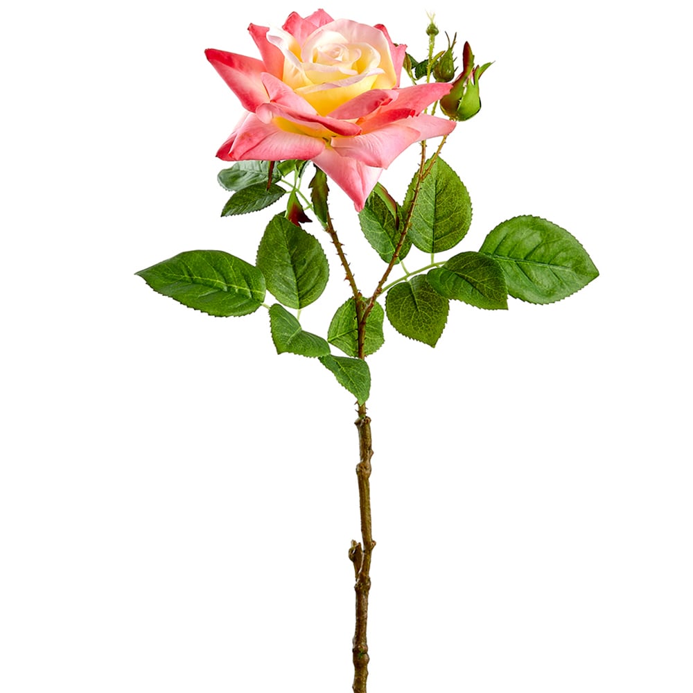21" Silk Rose Flower Stem -Yellow/Rose | Rose Stem — Silks Are Forever