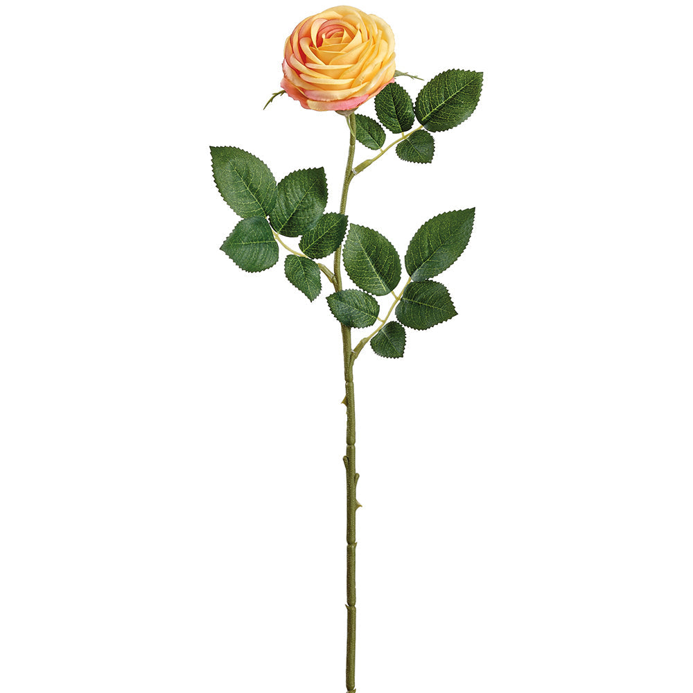 20.5" Small Rose Silk Flower Stem -Yellow/Coral | Rose Stem — Silks Are ...