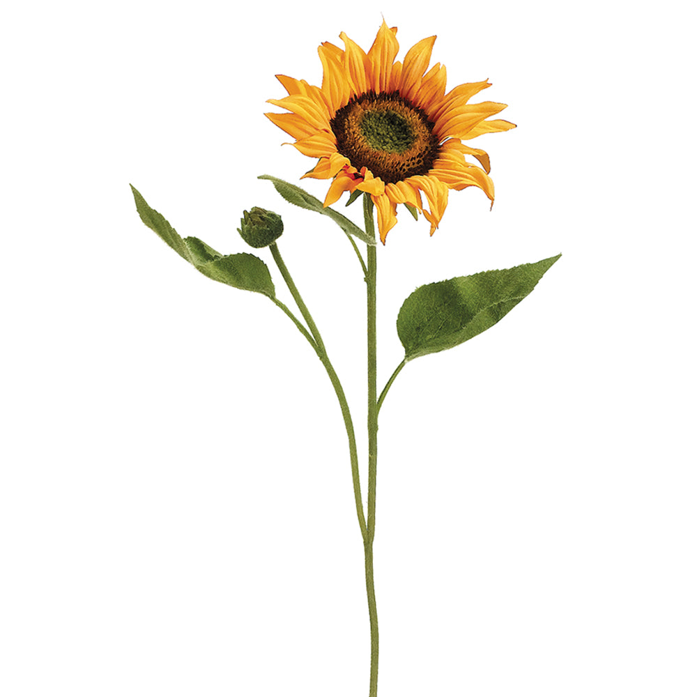 18" Silk Sunflower Flower Spray -Yellow/Orange | Sunflower Stem — Silks ...
