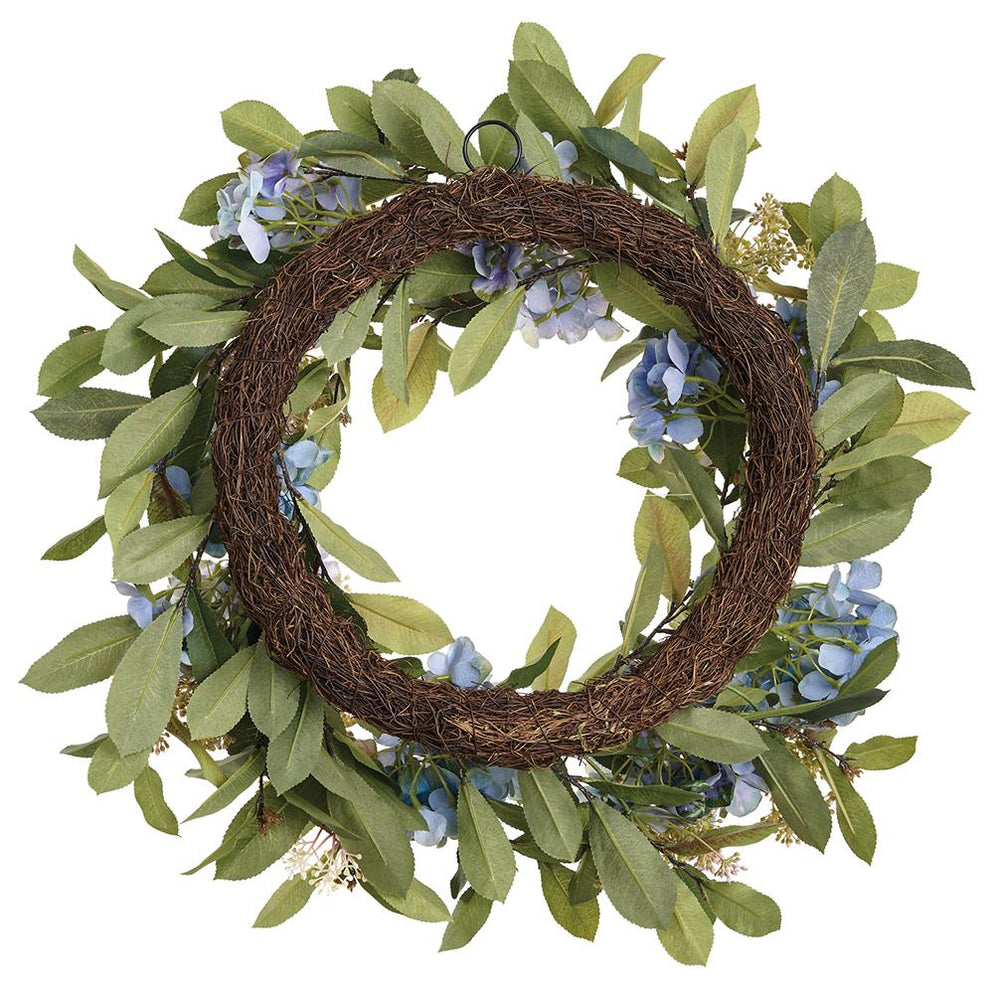 24" Hydrangea & Queen Anne's Lace Silk Flower Wreath -Blue/Green ...
