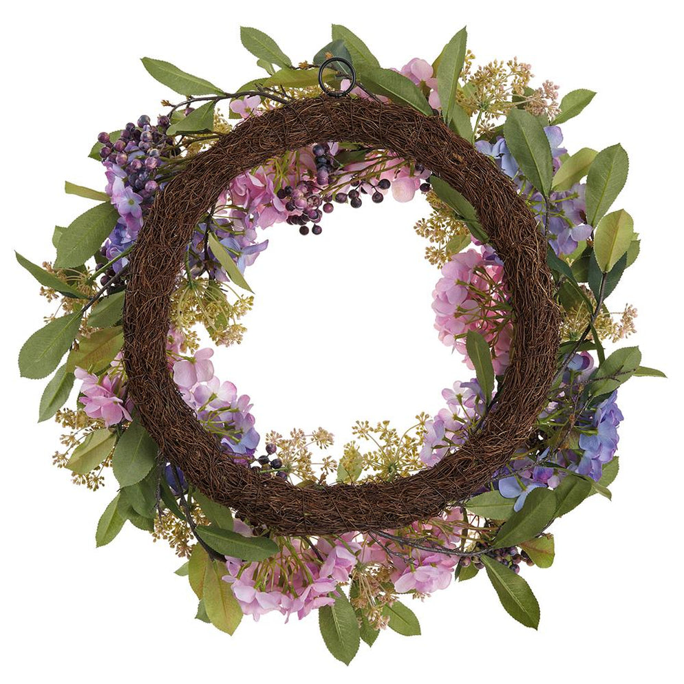 28" Hydrangea & Queen Anne's Lace Silk Flower Wreath -Mixed Colors ...