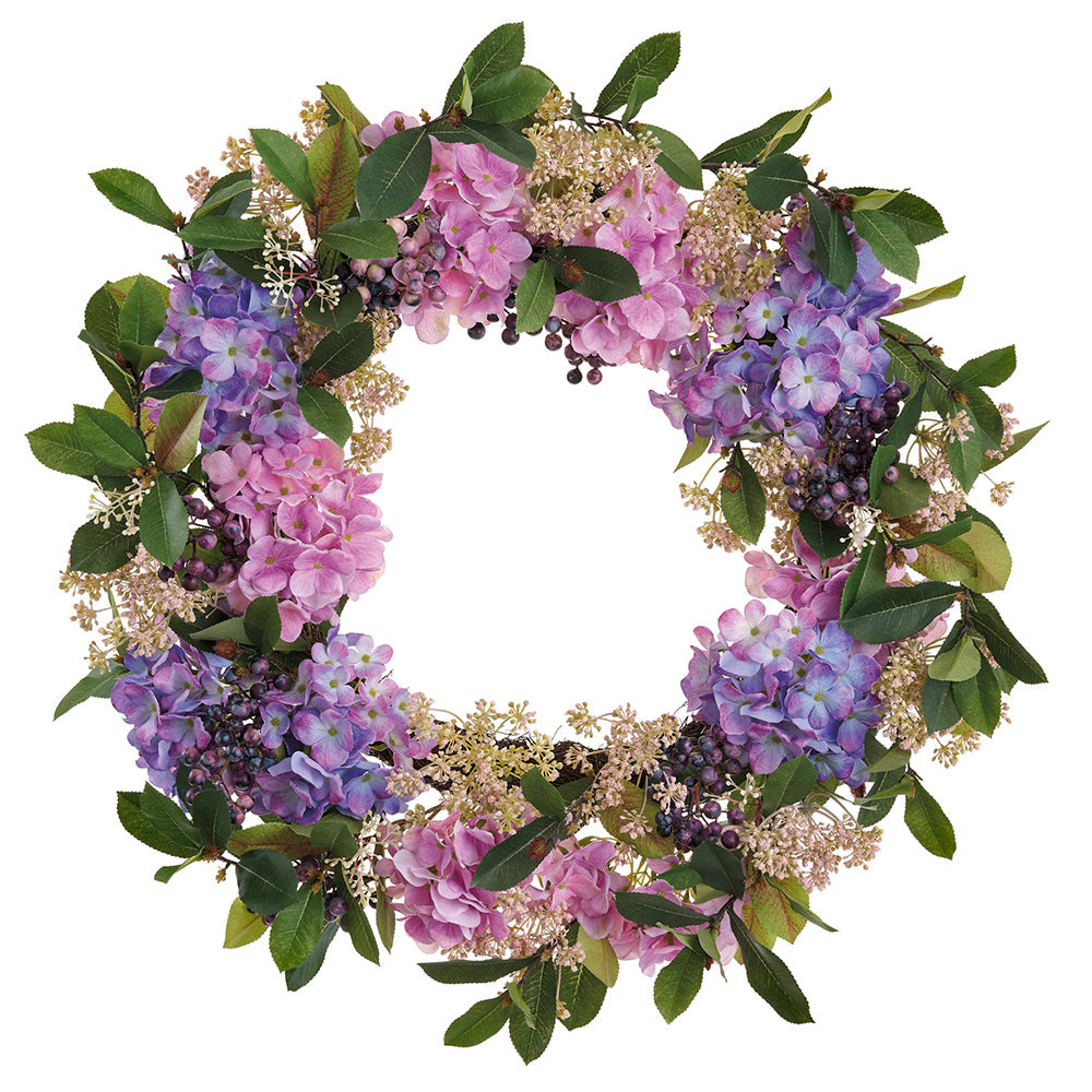 28" Hydrangea & Queen Anne's Lace Silk Flower Wreath -Mixed Colors ...