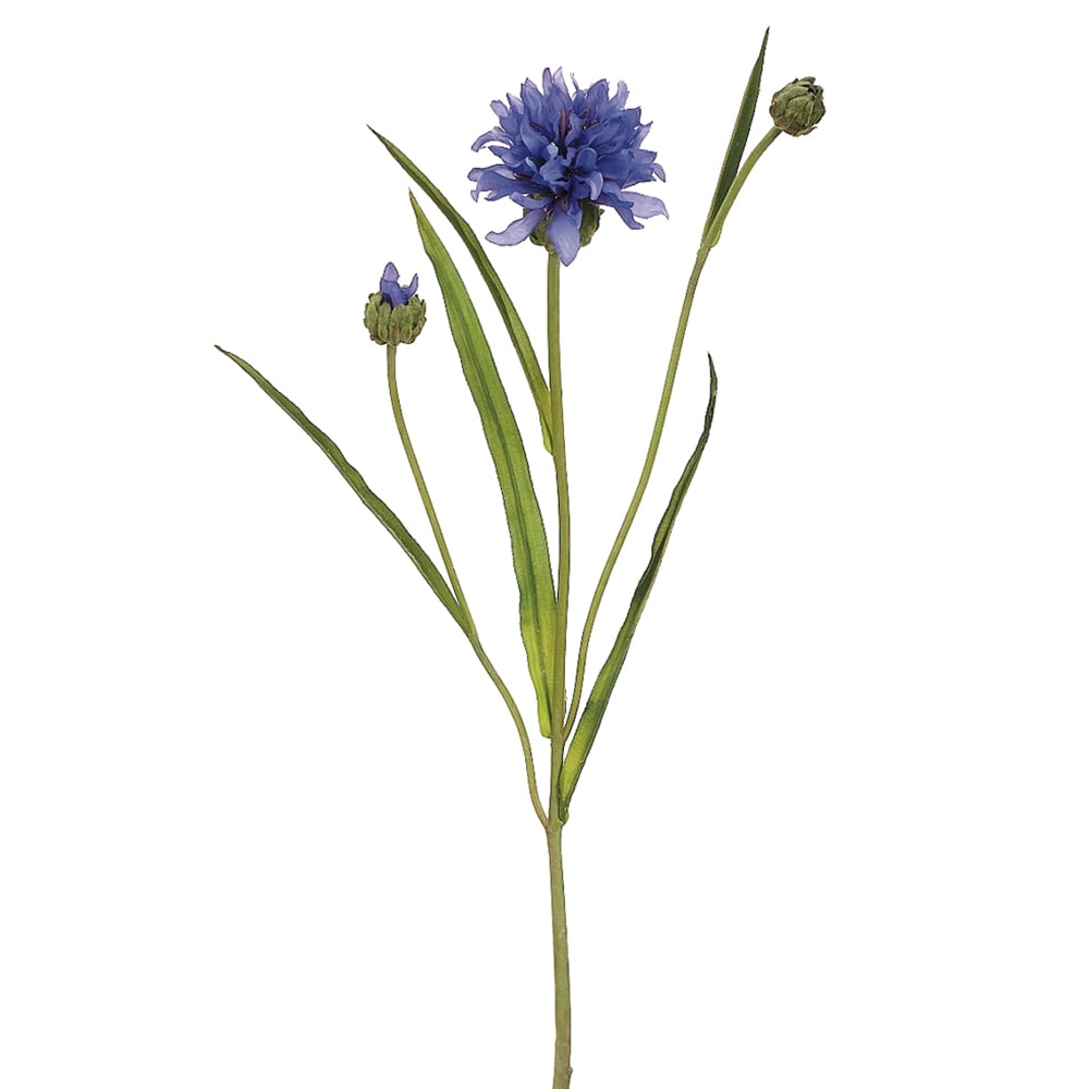 26" Hand-Wrapped Silk Cornflower Flower Spray -Blue/Violet — Silks Are ...