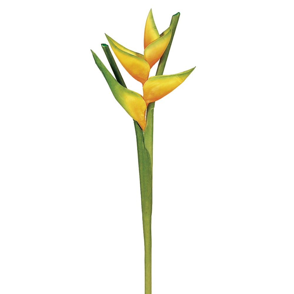 34" Handwrapped Hawaiian Heliconia Silk Flower Stem -Yellow — Silks Are ...