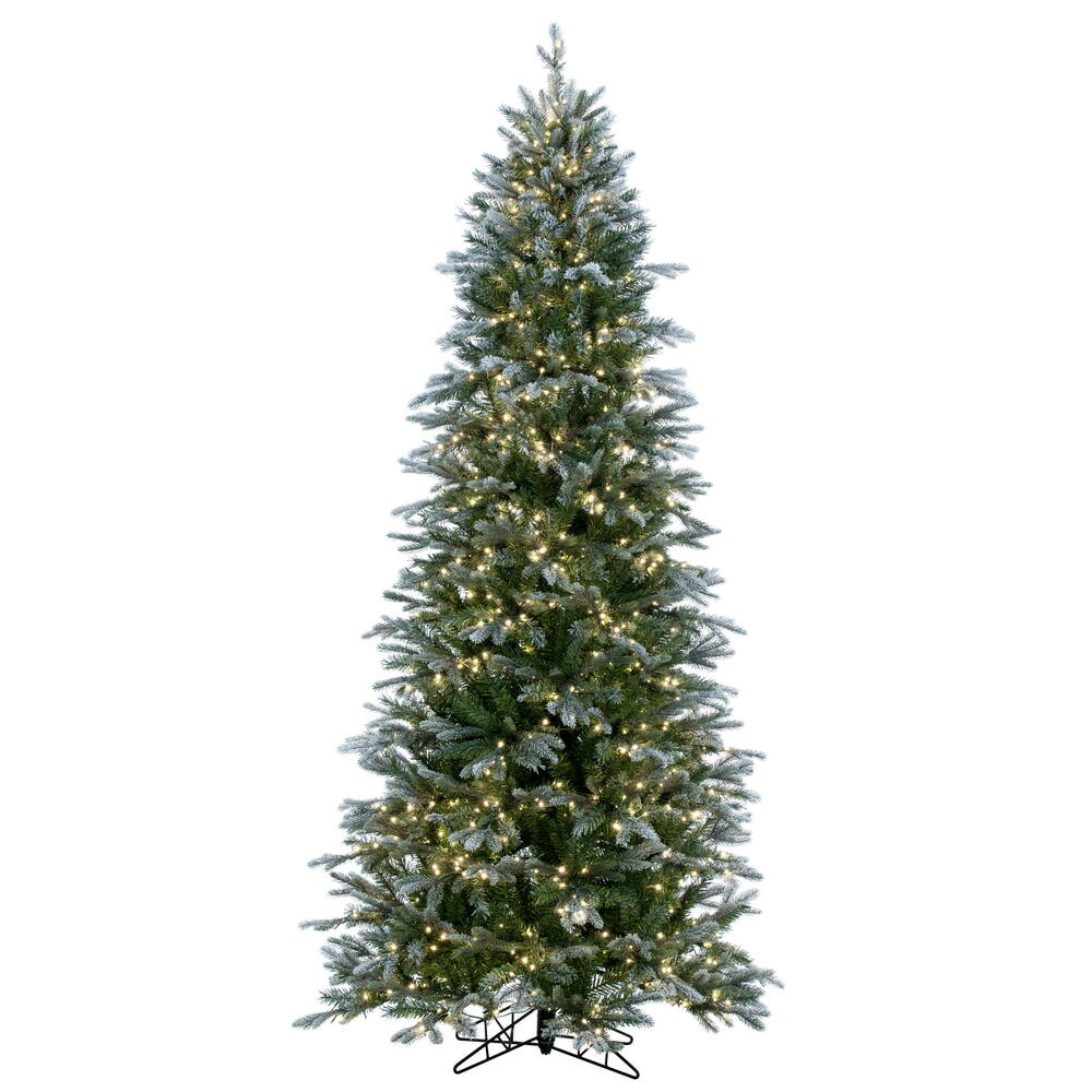 9' PE Frosted Slim Douglas Fir Artificial Christmas Tree, Micro LED Pre ...