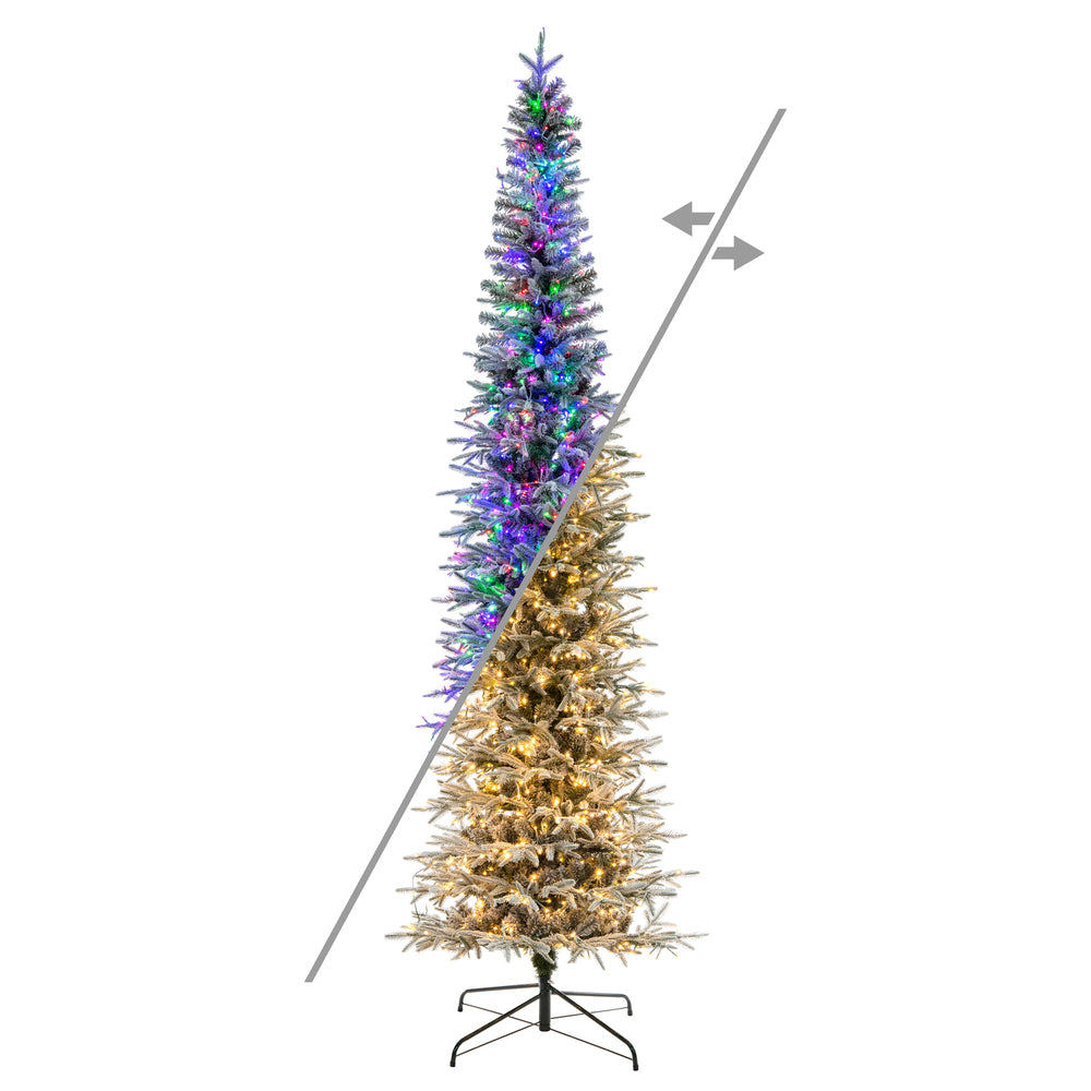 8'6" PE Pencil Frosted Bixley Pine Artificial Christmas Tree, Micro LED ...