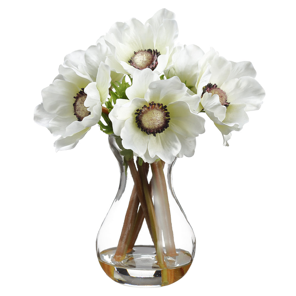 9" Silk Amaryllis Flower Arrangement w/Glass Vase -White — Silks Are Forever