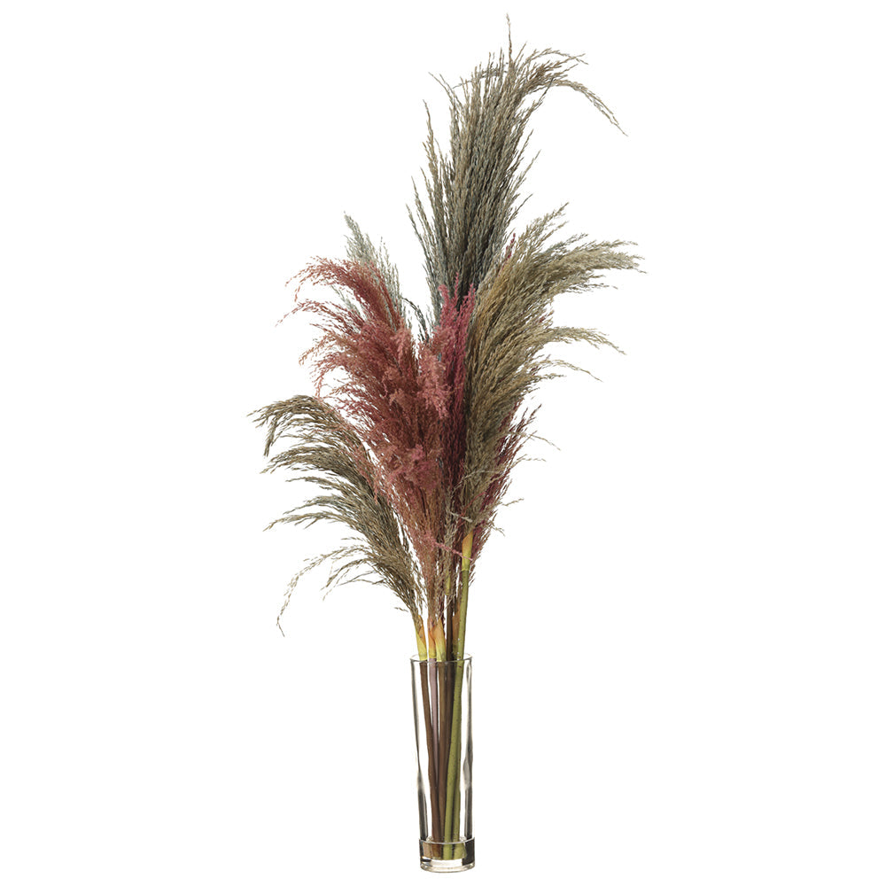 28" Reed Grass Artificial Arrangement w/Glass Vase - Gray/Mauve — Silks ...