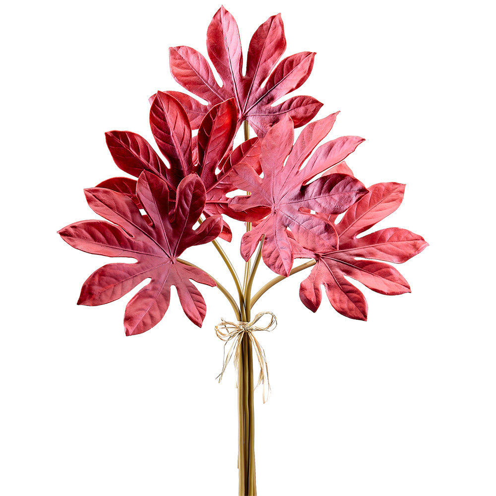 18" Silk Fatsia Leaf Stem Bundle -Dark Red | Eucalyptus Stems — Silks ...