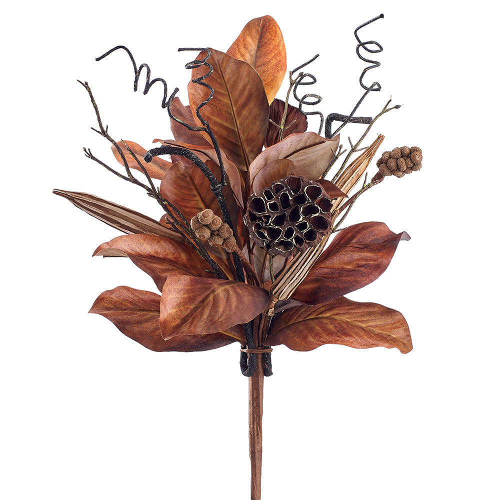 24" Artificial Magnolia Leaf & Pod Stem -2 Tone Brown | Fall Greenery ...