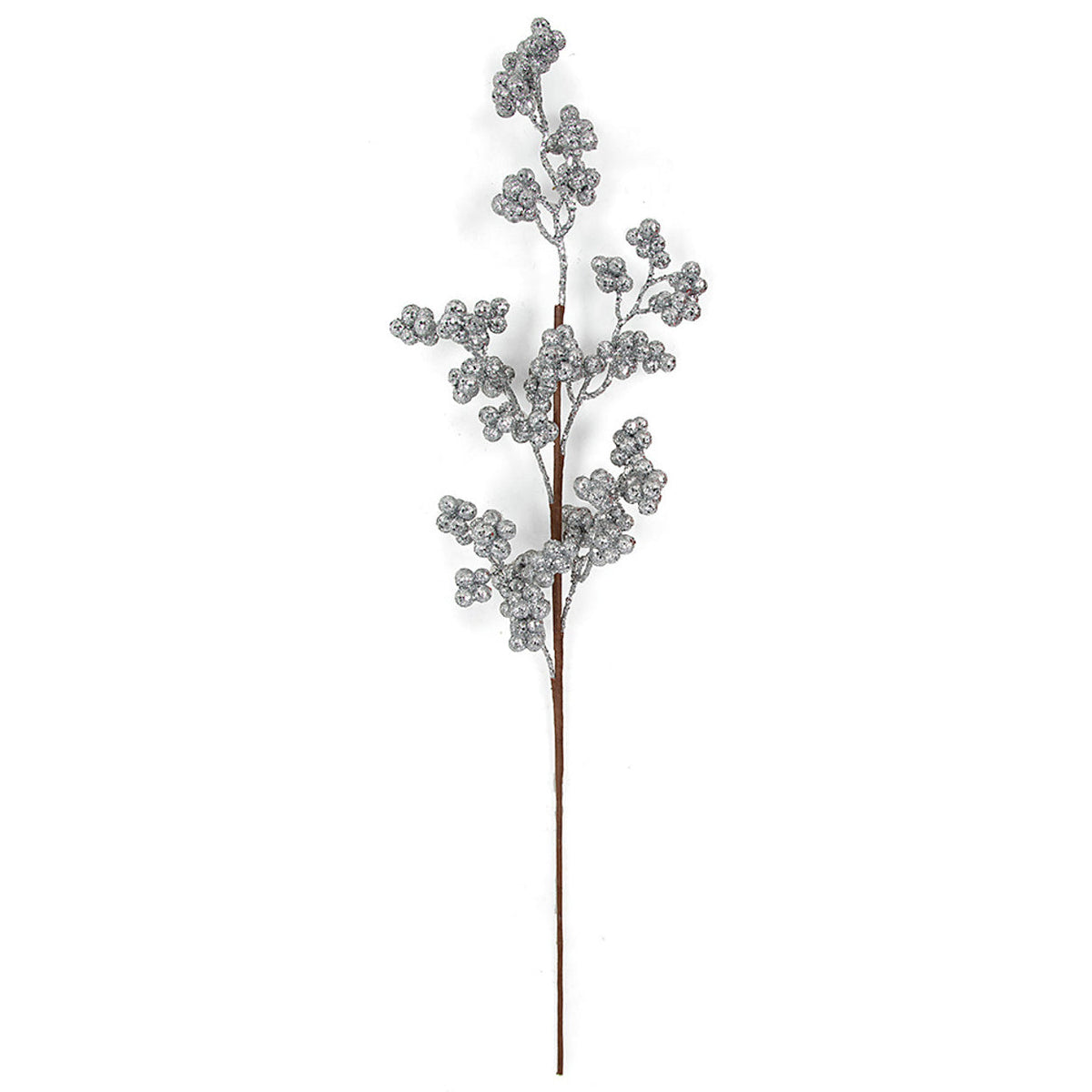 26" Glittered Styrofoam Berry Artificial Stem -Silver — Silks Are Forever