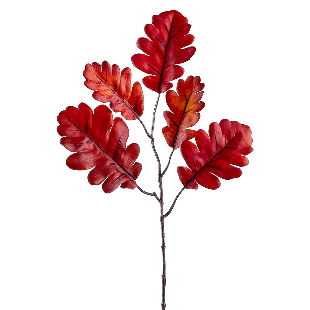 16" Silk Oak Leaf Stem Pick -Brick/Burgundy | Tree Branch Stems — Silks ...