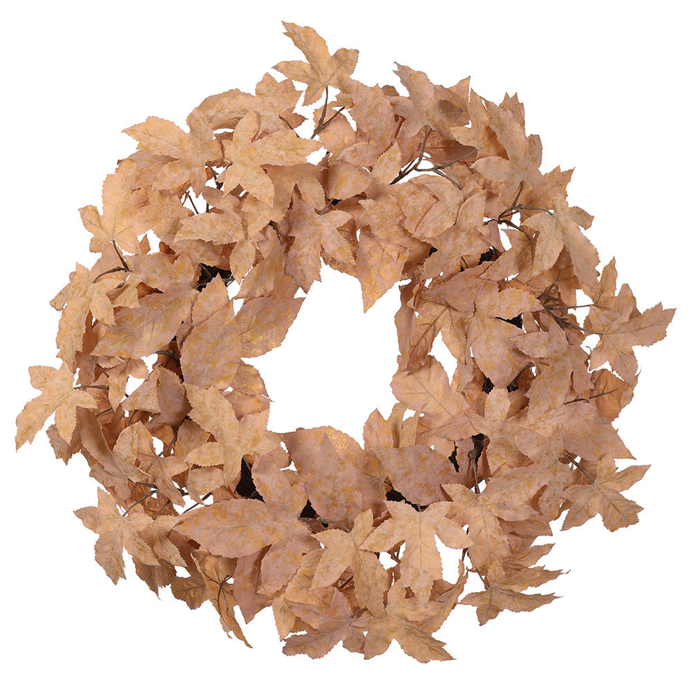 24" Maple Leaf Artificial Hanging Wreath -Tan | Fall Wreaths — Silks ...