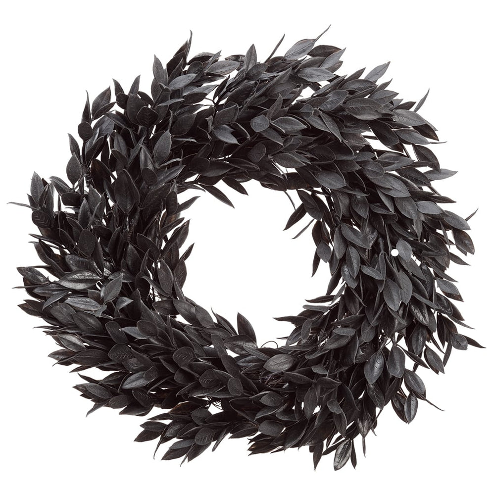 14" Silk Nageia Nagi Leaf Hanging Wreath -Black | Fall Wreaths — Silks ...