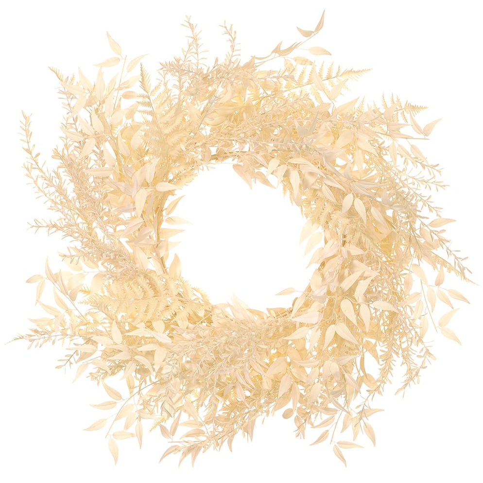 28" Silk Ruscus Leaf & Fern Hanging Wreath -Cream | Greenery Wreath ...