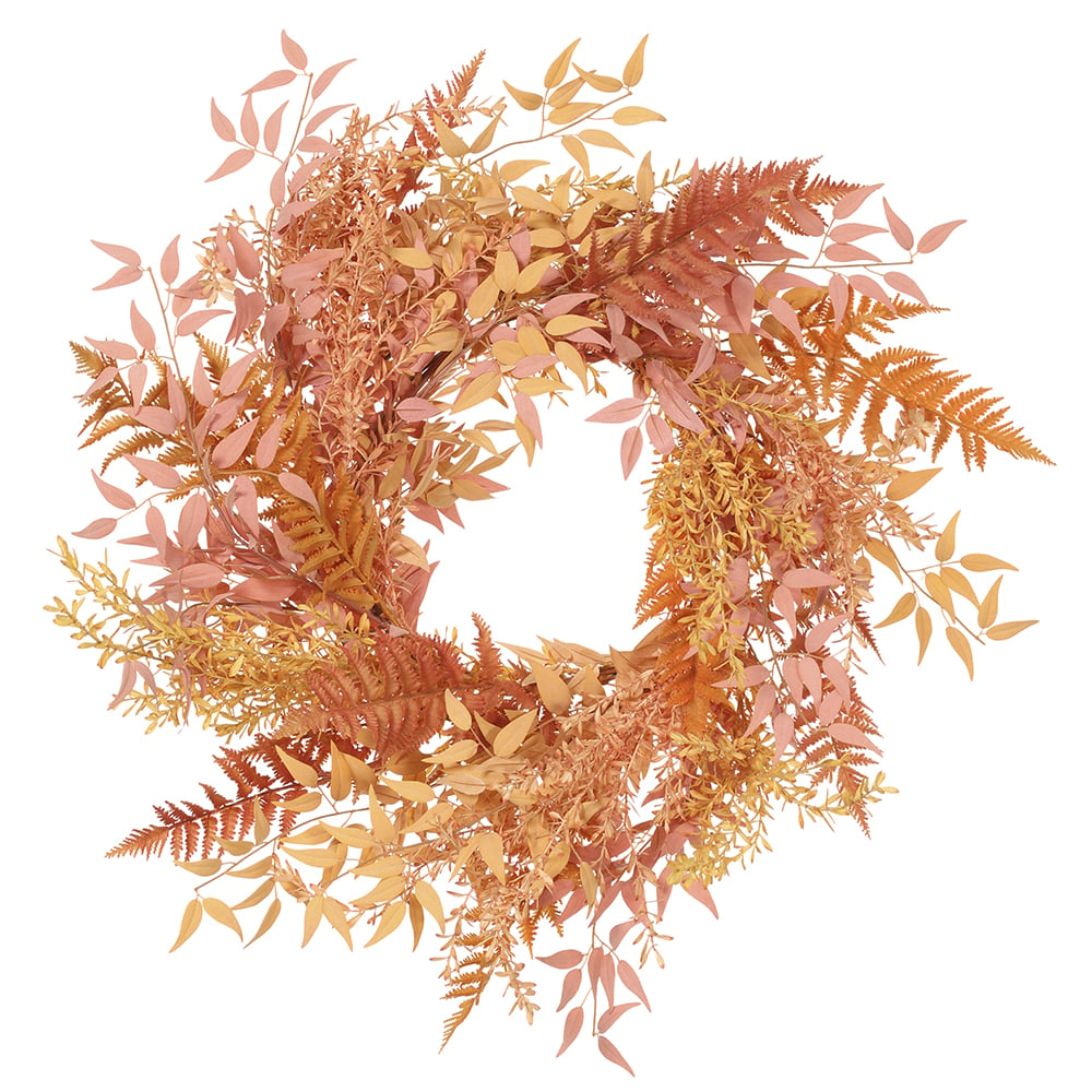 28" Silk Ruscus Leaf & Fern Hanging Wreath -Fall | Fall Wreaths — Silks ...