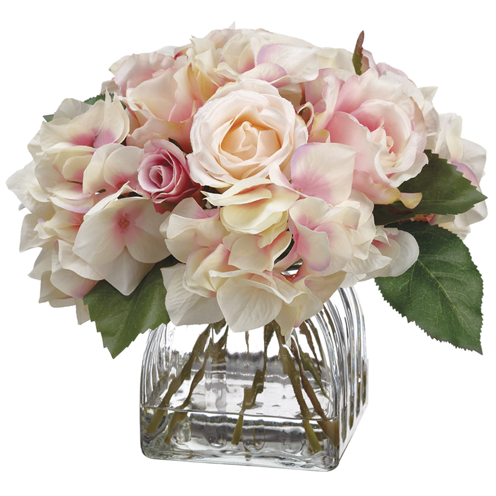 8"Hx9"W Hydrangea & Rose Silk Flower Arrangement -Fuchsia/Pink — Silks ...
