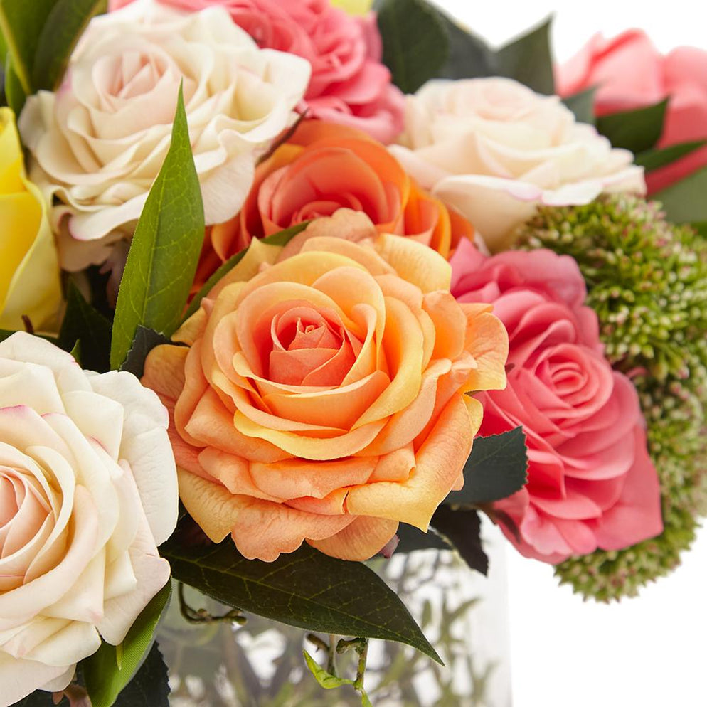 Real Touch Mixed Rose, Skimmia & Shikiba Leaf Silk Flower Arrangement ...