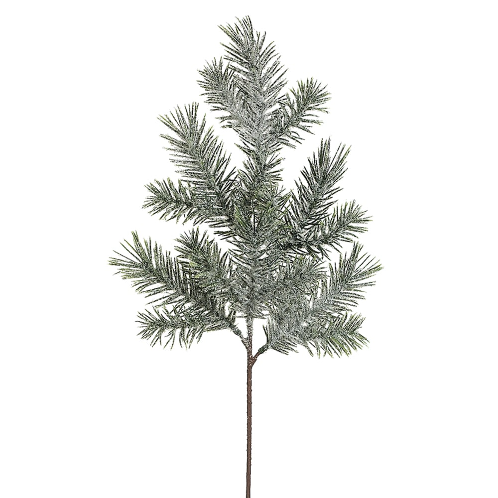 16" Artificial Iced Pine Stem -Green/Ice | Christmas Pine Stems — Silks ...