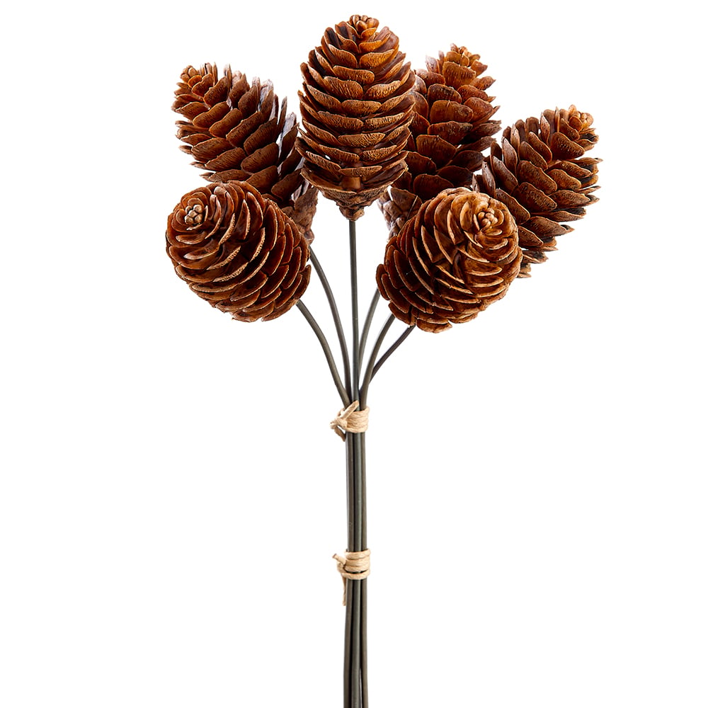 10" Artificial Plastic Pinecone Stem Bundle -Brown — Silks Are Forever
