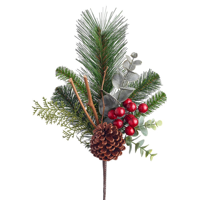 15.5" Artificial Pinecone, Berry & Pine Stem Pick -Brown/Red — Silks ...